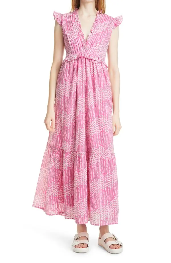Banjanan Constance Floral Ruffle Maxi Dress - Raspberry Rose | Editorialist