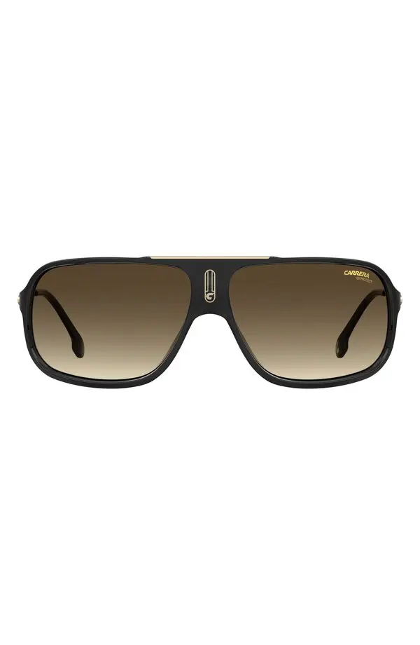 Carrera Eyewear 64mm Polarized Rectangle Sunglasses Black/ Brown