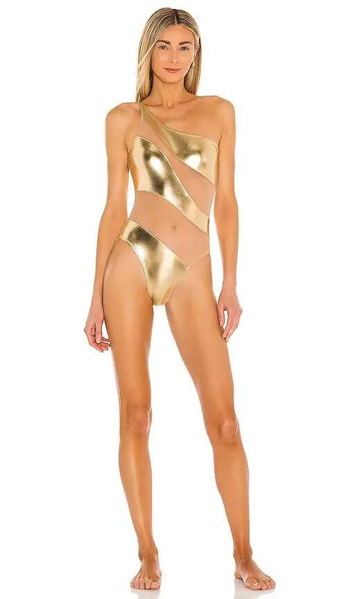 Norma Kamali Snake Mesh Mio One Piece - Gold Foil