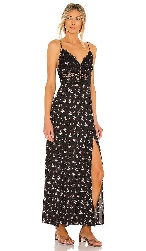 Free People Out And About Maxi Slip Dress In Black In Black Combo - 30% Off  | Editorialist