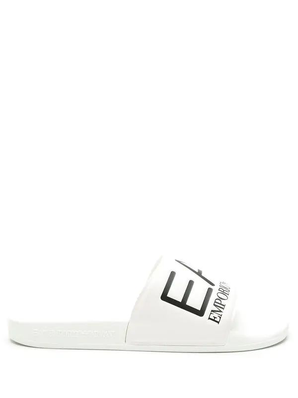 EA7 Logo-embossed Faux-leather Slides - White