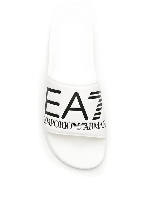 EA7 Logo-embossed Faux-leather Slides - White