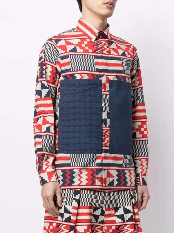PORTS V Quilt Front Geometric-print Shirt