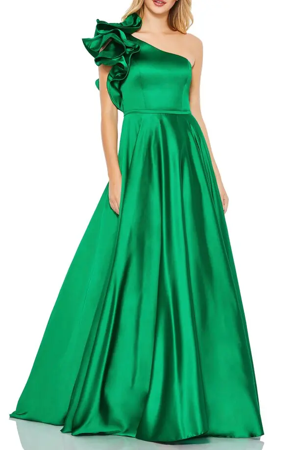 green emerald velvet dress Mac Duggal Embellished Long Sleeve Wrap-Over Dress, Size 20, Taupe