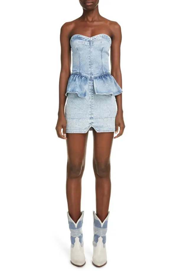 denim peplum dress Deep Sea Sustainable Denim Peplum Top | SUI – Sui main image 0