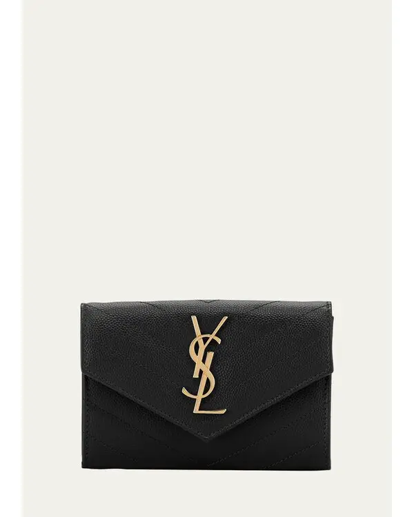 Saint Laurent Monogram Small Flap Wallet In Grained Leather