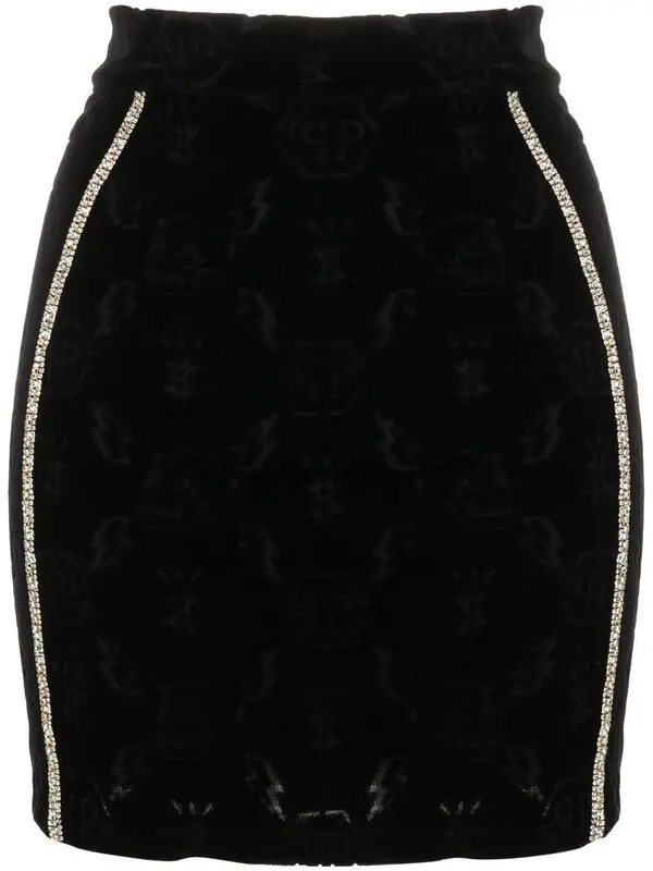 Philipp Plein Monogram Print Fitted Skirt