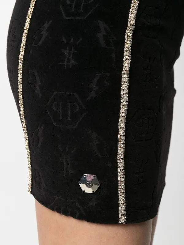 Philipp Plein Monogram Print Fitted Skirt