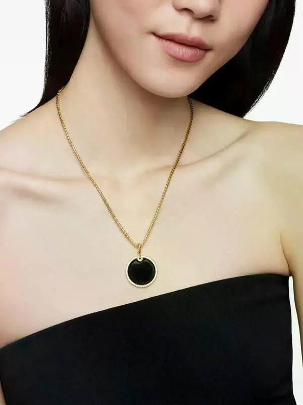 David Yurman 18k Yellow Dy Elements Diamond And Onyx Pendant