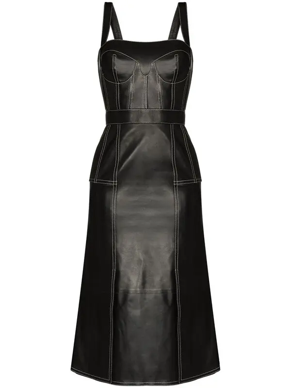 chinese dress ladies Vince Women's Square Neck Leather Dress - Black