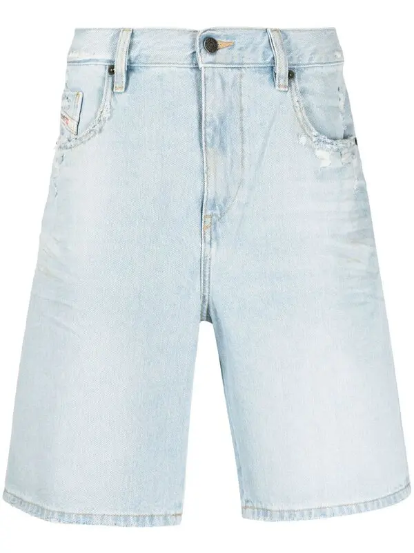 DIESEL® Light Wash Distressed Denim Shorts - Blue