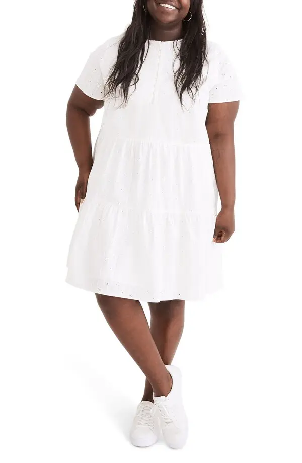 Madewell Embroidered Eyelet Button Front Tiered Dress - Lighthouse |  Editorialist