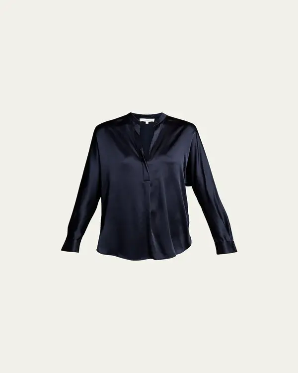 Vince Silk Band-collar Blouse - Blue