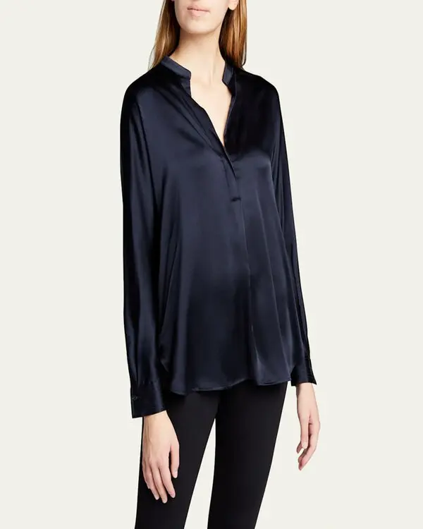 Vince Silk Band-collar Blouse - Blue