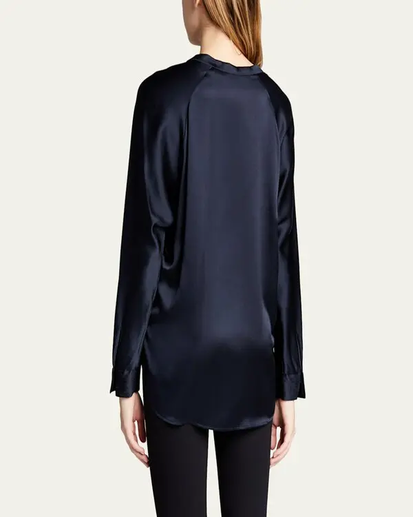 Vince Silk Band-collar Blouse - Blue