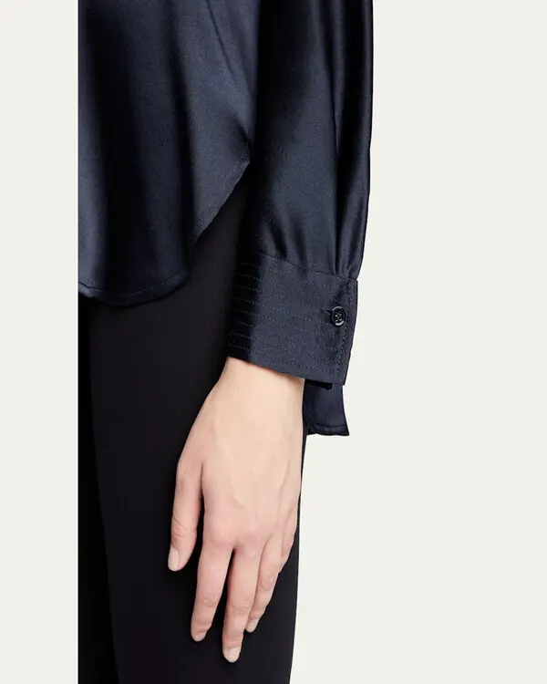 Vince Silk Band-collar Blouse - Blue