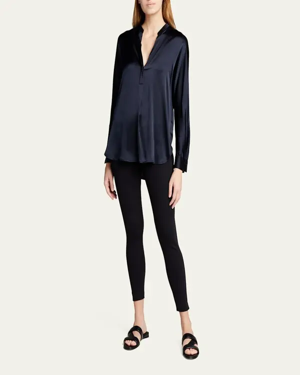 Vince Silk Band-collar Blouse - Blue