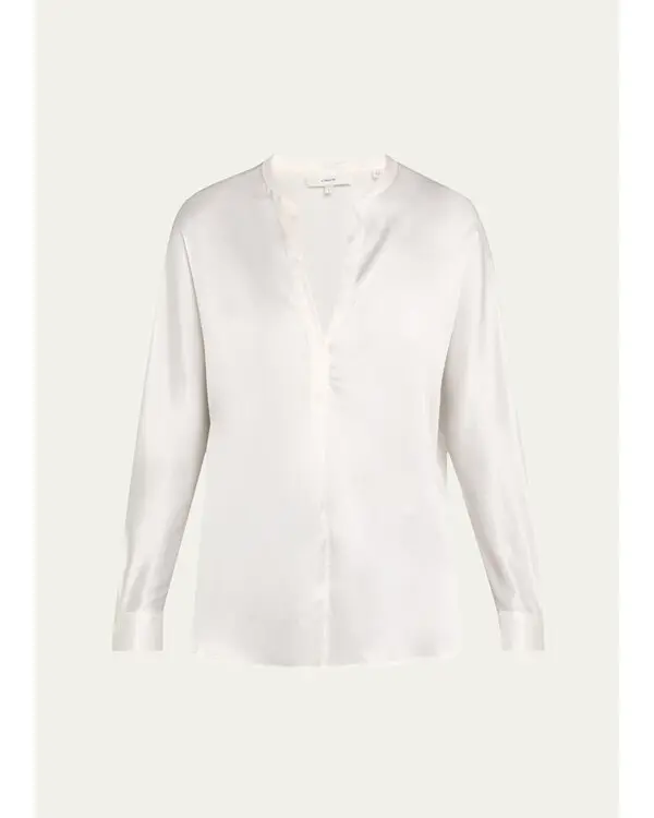 Vince Silk Band-collar Blouse - White