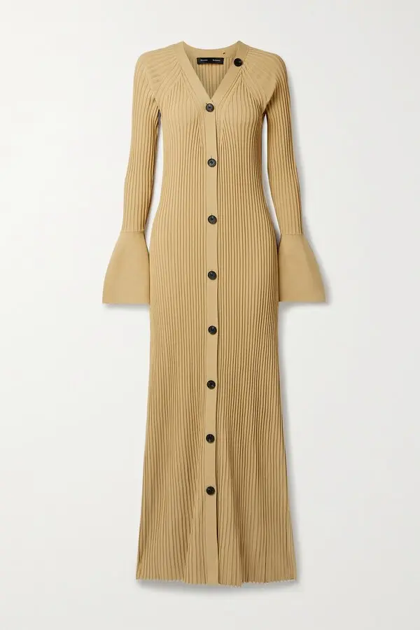green knit summer dress Green Ribbed Knit Long Sleeves Dress Large