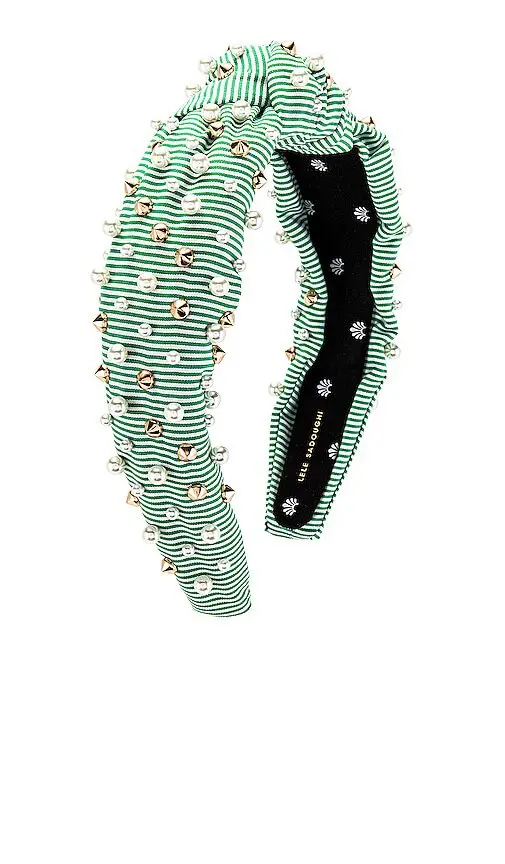 Lele Sadoughi Green & White Seersucker Embellished Knotted Headband Lele Sadoughi | Accessories | Lele Sadoughi Green White  main image 2