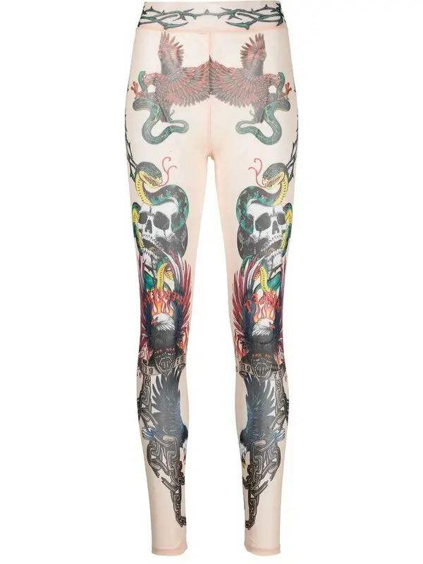 Philipp Plein Tattoo-print Semi-sheer Leggings