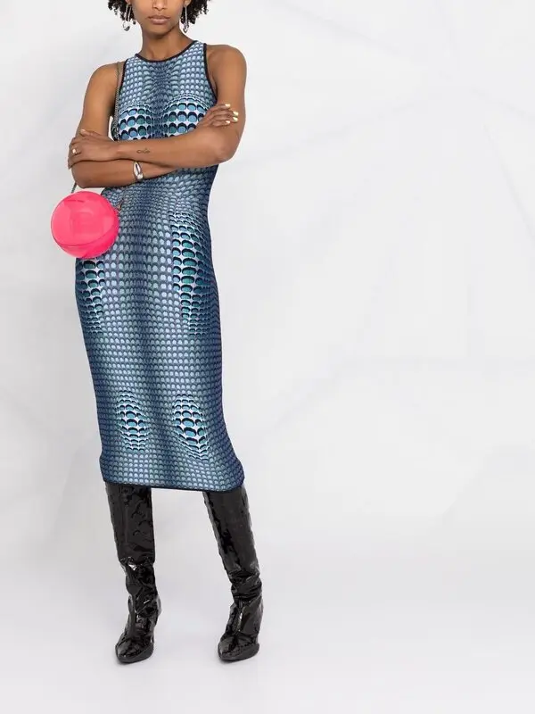 marine serre jacquard midi dress Marine Serre Oon Fish Skin Jacquard Dress In Blue - 61% Off