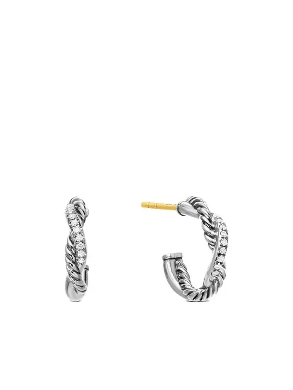 David Yurman Sterling Petite Infinity Diamond Huggie Hoop Earrings - Silver