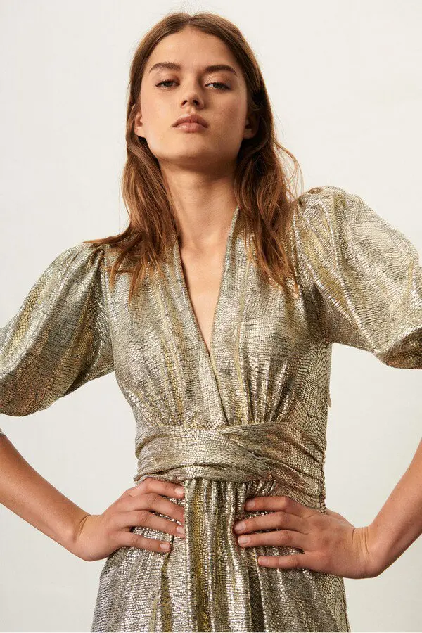 green emerald velvet dress Nylah Beaded Halter Mini Dress - Gold main image 0