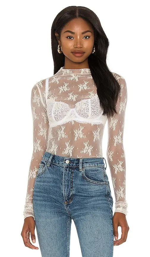 Free People Lady Lux Layering Top Sheer Floral Mesh - Evening Creme