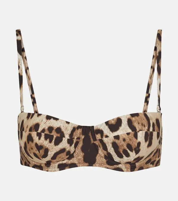Dolce & Gabbana Leopard-print Bikini Top - Beige