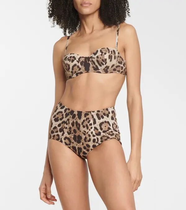 Dolce & Gabbana Leopard-print Bikini Top - Beige