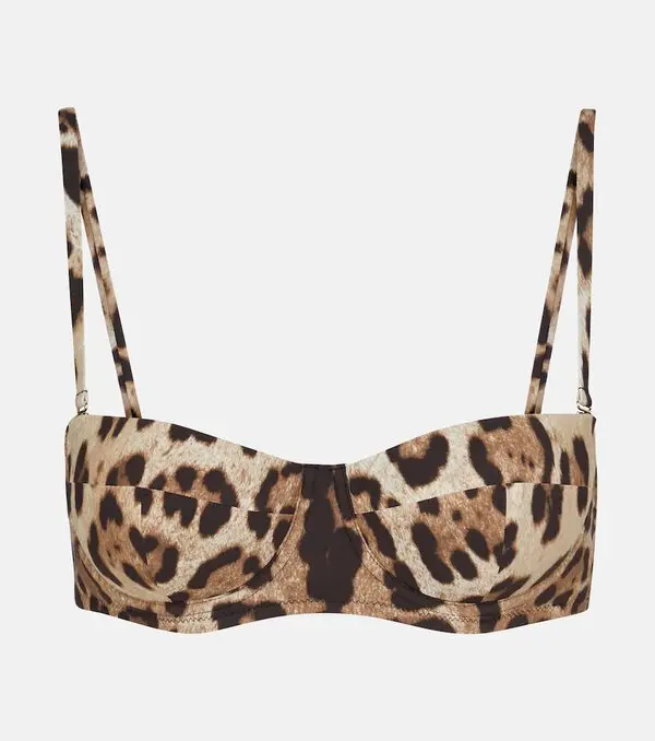 Dolce & Gabbana Leopard Print Bikini Top - Beige