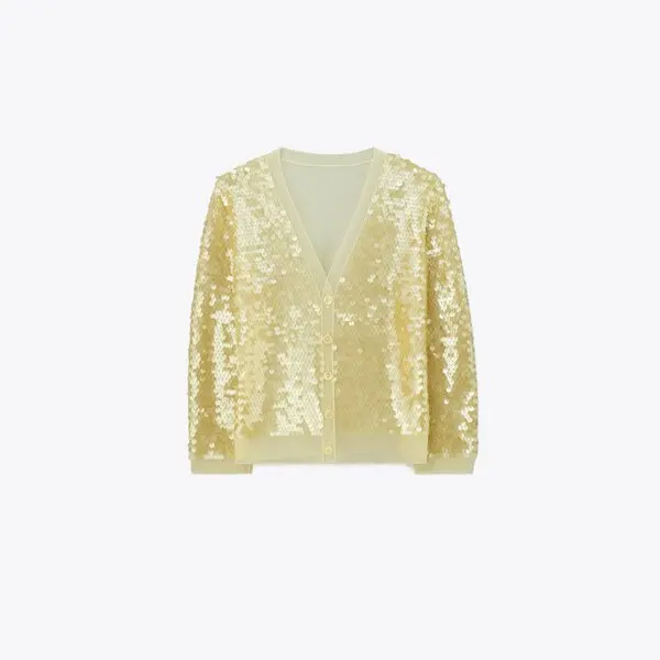 Tory Burch Sequin-front Cardigan - Pale Limon
