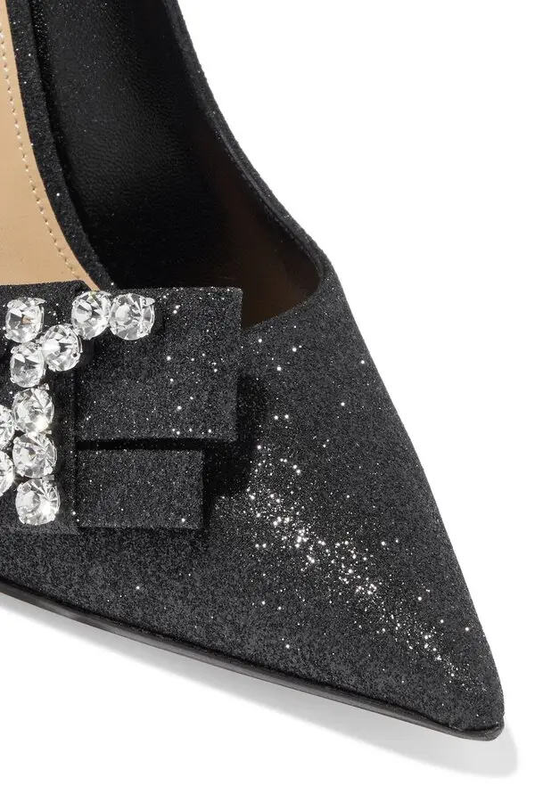 Sergio Rossi Sr Icona Bow-Embellished Glittered Crepe Pumps In