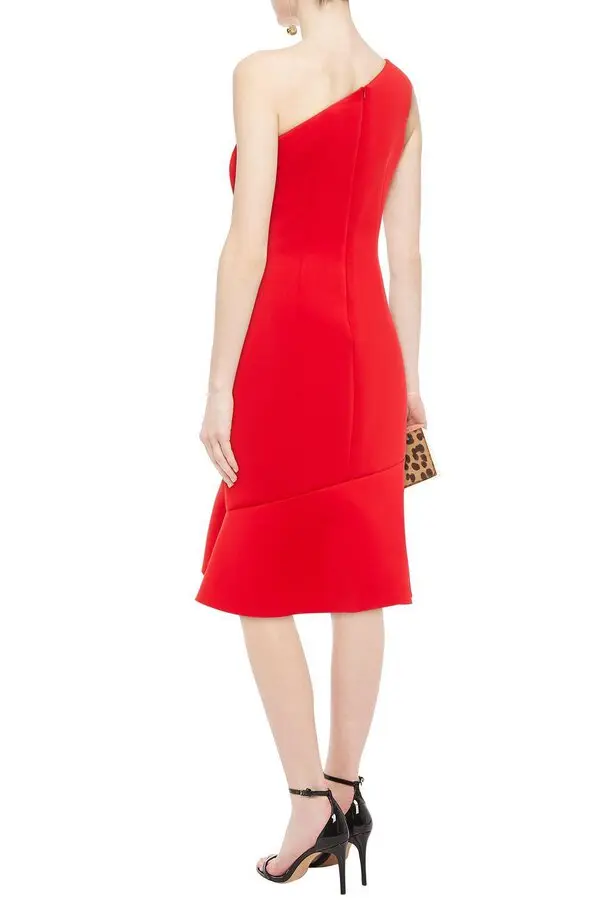 Badgley Mischka One-Shoulder Fluted Scuba Dress In Tomato Red - 65% Off |  Editorialist