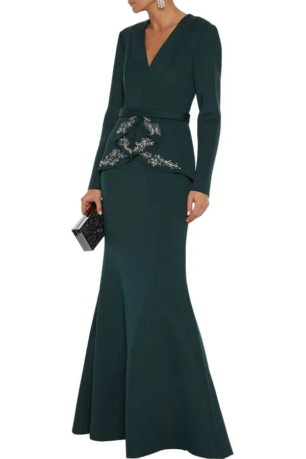 Badgley Mischka Embellished Scuba Peplum Gown In Emerald - 60% Off |  Editorialist
