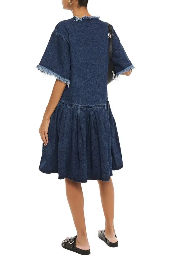 marques almeida frayed denim dress Marques Almeida x 7 for All Mankind Elegant Asymmetrical Denim Dress