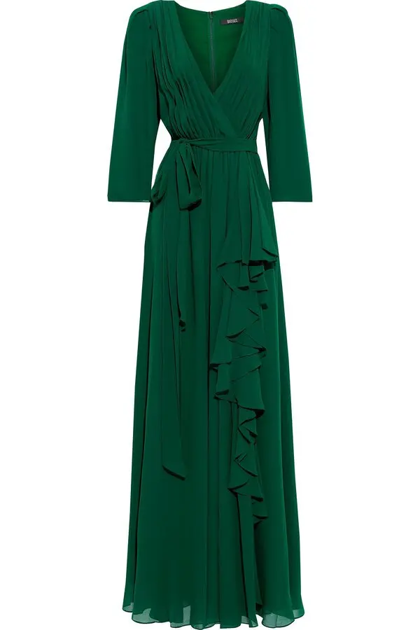 white christmas dresses Pleated V Neck Gown - Palm Green main image 1