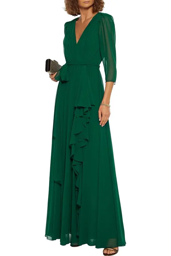 badgley mischka green chiffon dress Green Chiffon Gown