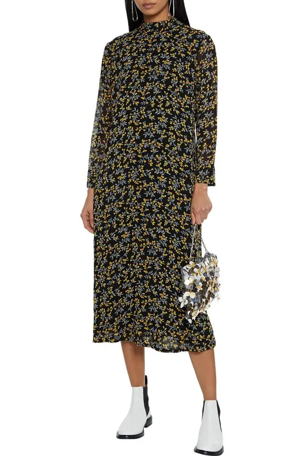 ganni printed georgette midi dress Ganni