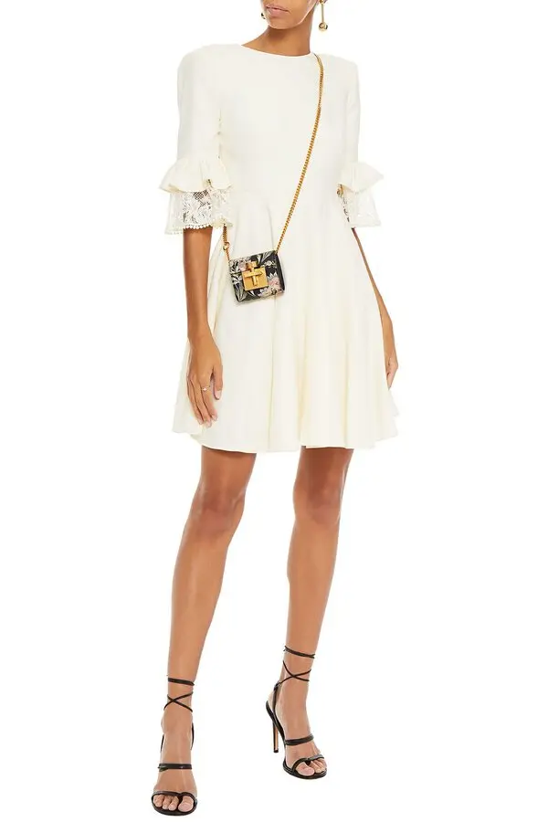 Alexander Mcqueen Lace-Trimmed Ruffled Wool-Blend Crepe Mini Dress In Cream  - 73% Off | Editorialist