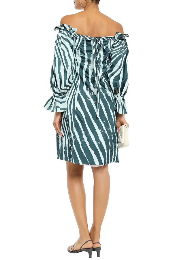 adeam green dress Adeam Off-The-Shoulder Tie-Dyed Shell Dress In Dark Green - 75% Off