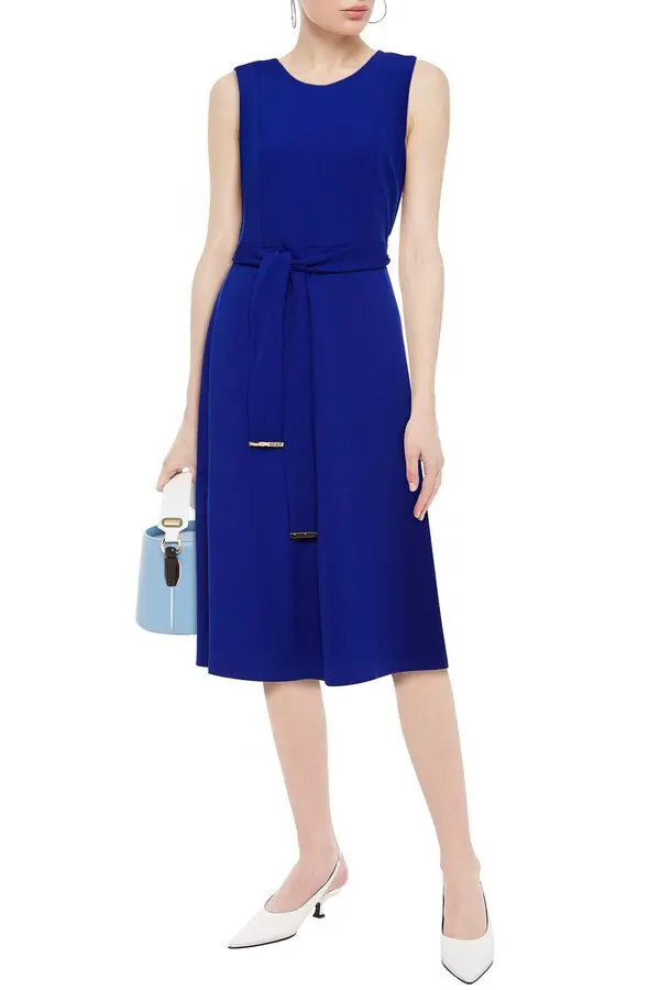 Dkny Belted Stretch-Crepe Midi Dress In Bright Blue - 57% Off | Editorialist