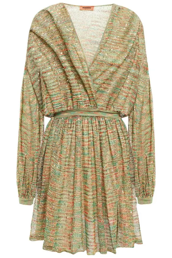 Missoni Wrap-Effect Sequined Crochet-Knit Mini Dress In Leaf Green - 85%  Off | Editorialist