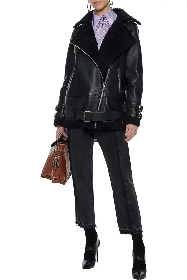 Walter Baker Adele Faux Shearling-trimmed Leather Jacket Size