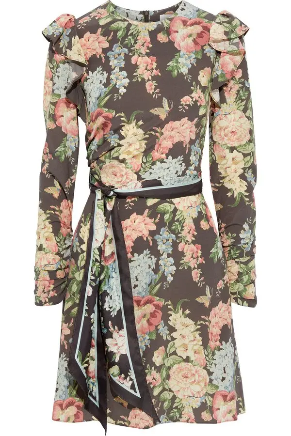 zimmermann espionage silk drape dress ZIMMERMANN Espionage Silk Flounce Dress - Hunter
