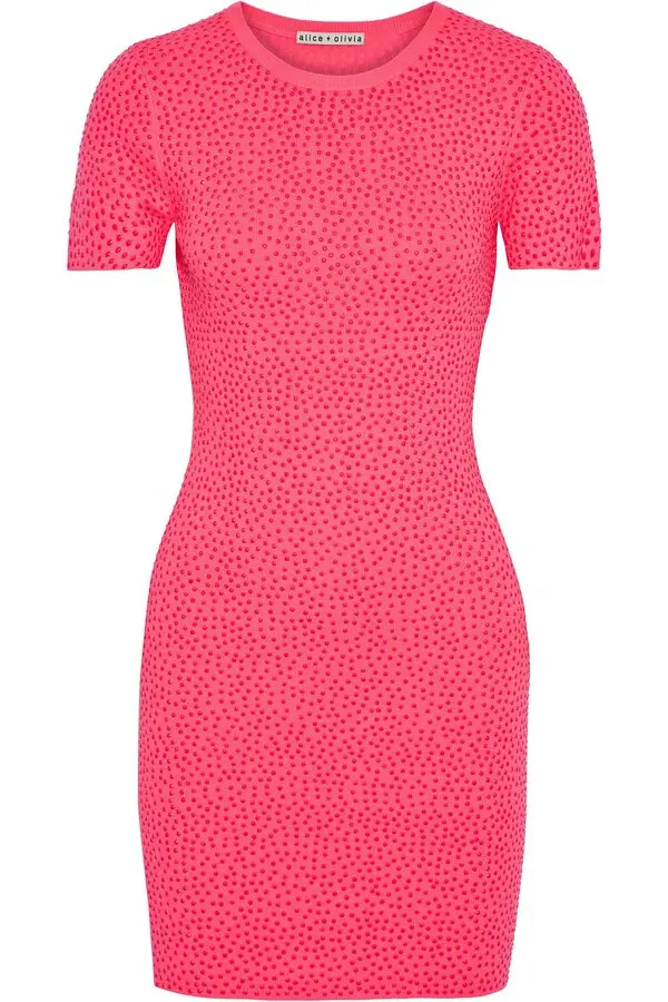 Alice + Olivia Jess Crystal-Embellished Stretch-Knit Mini Dress Size In Pink  - 75% Off | Editorialist