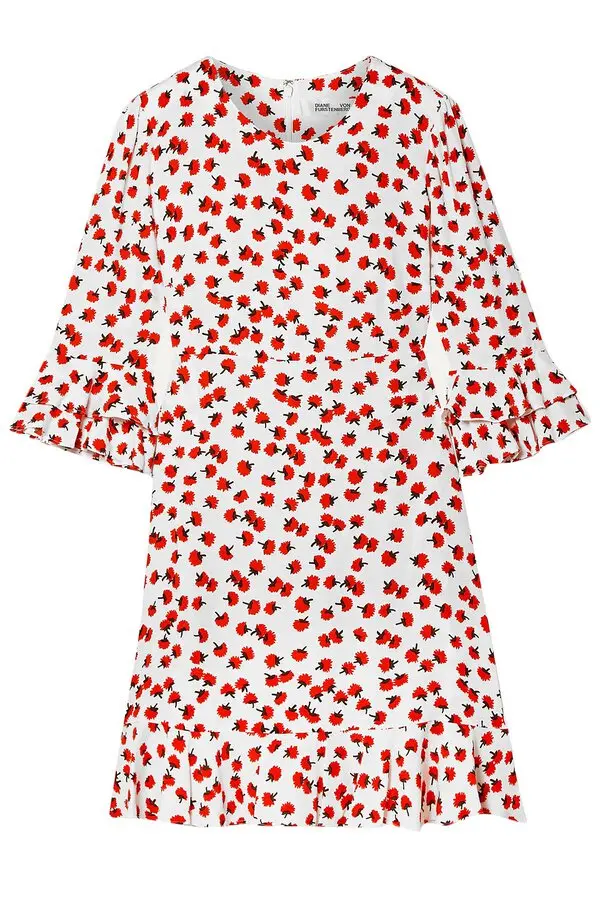 Diane Von Furstenberg Elly Ruffle-Trimmed Floral-Print Crepe Mini Dress In  White - 50% Off | Editorialist