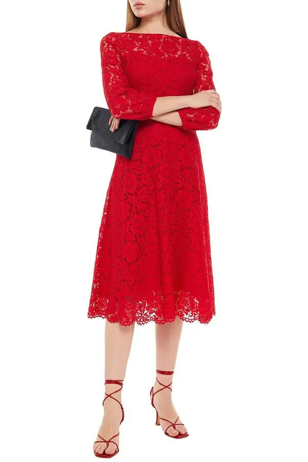 strapless open back dress Women's Starlit A-Line Square Neck Lace Midi Dress S/m/l/xl/xxl Fiery Red Mean Blvd Fiery Red / S