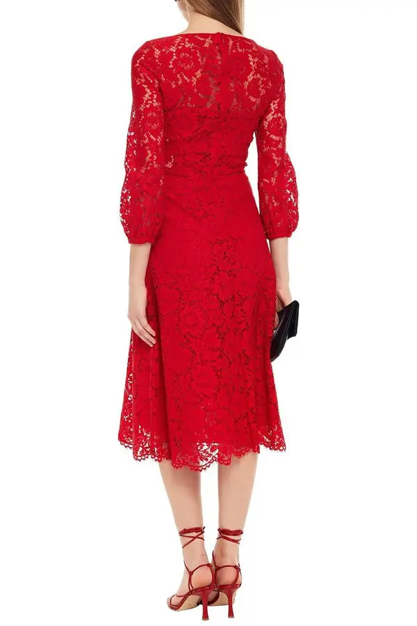 Valentino Garavani Corded Lace Midi Dress In Red - 70% Off